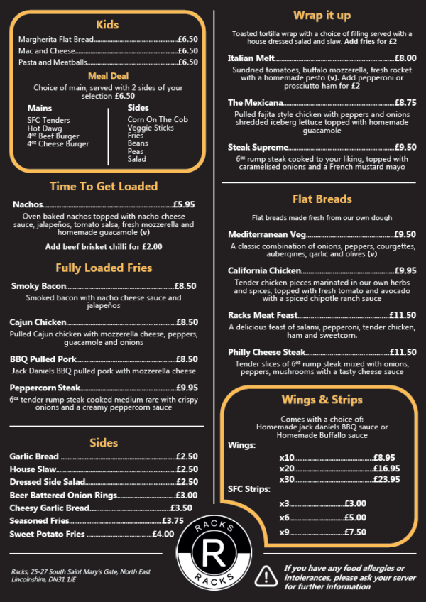 Our Menus – Racks Pool and Sports Bar