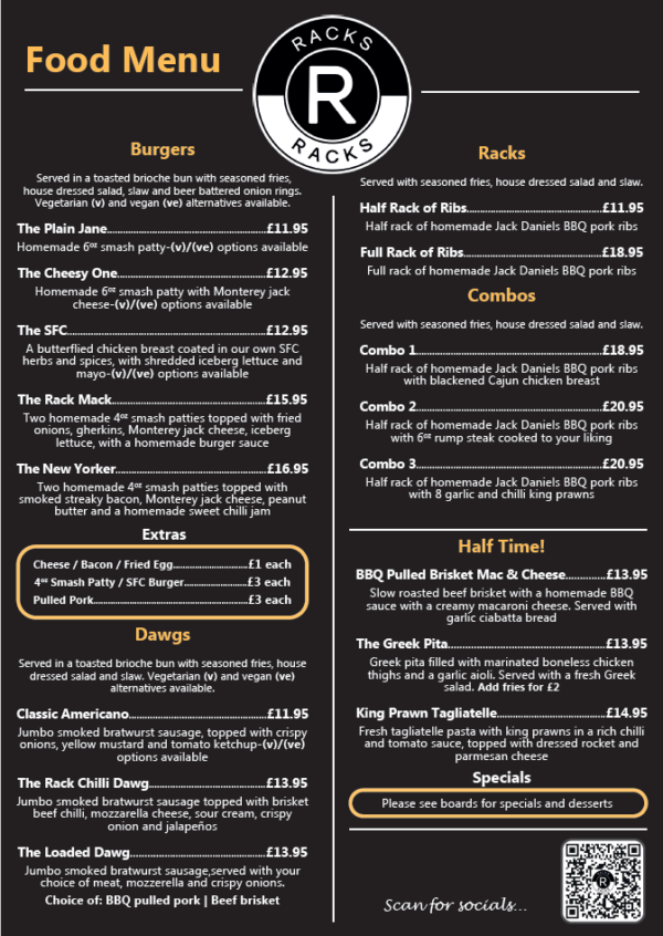 Our Menus – Racks Pool and Sports Bar